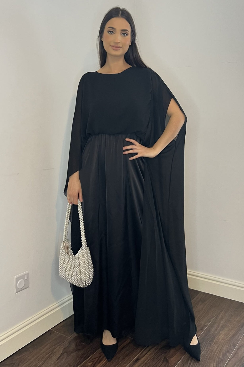 Maxi Formal Modest Cape Black Dress | Modest Clothing – Femme Couture