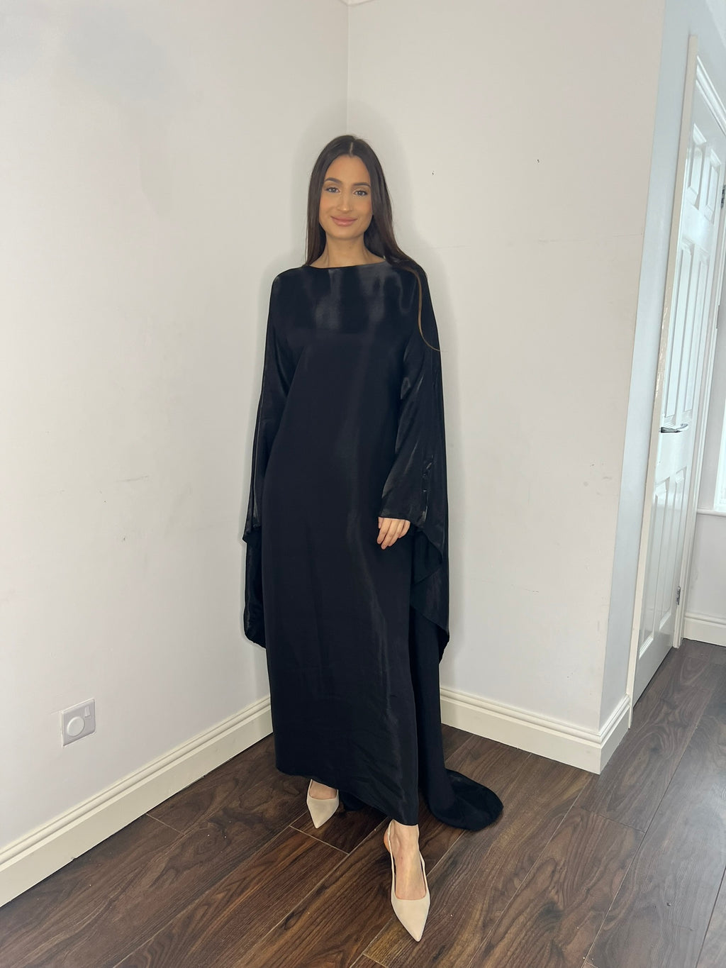 Maxi Formal Modest Cape Black Shimmer Dress | Modest Clothing – Femme ...