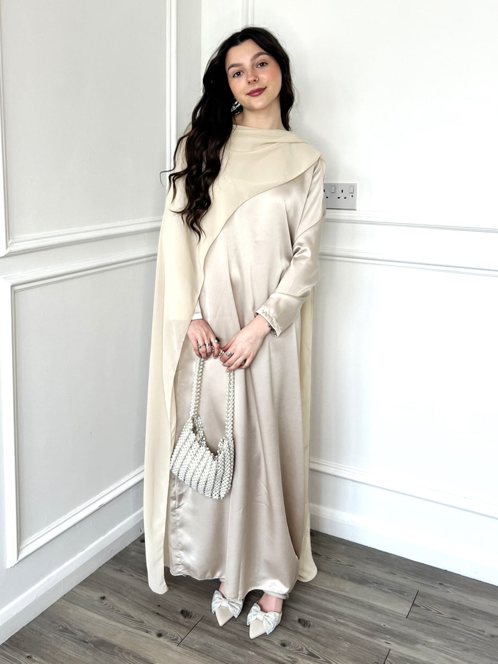 Women's Modest Maxi Champagne Beige Cape Dress | Modest Clothing ...