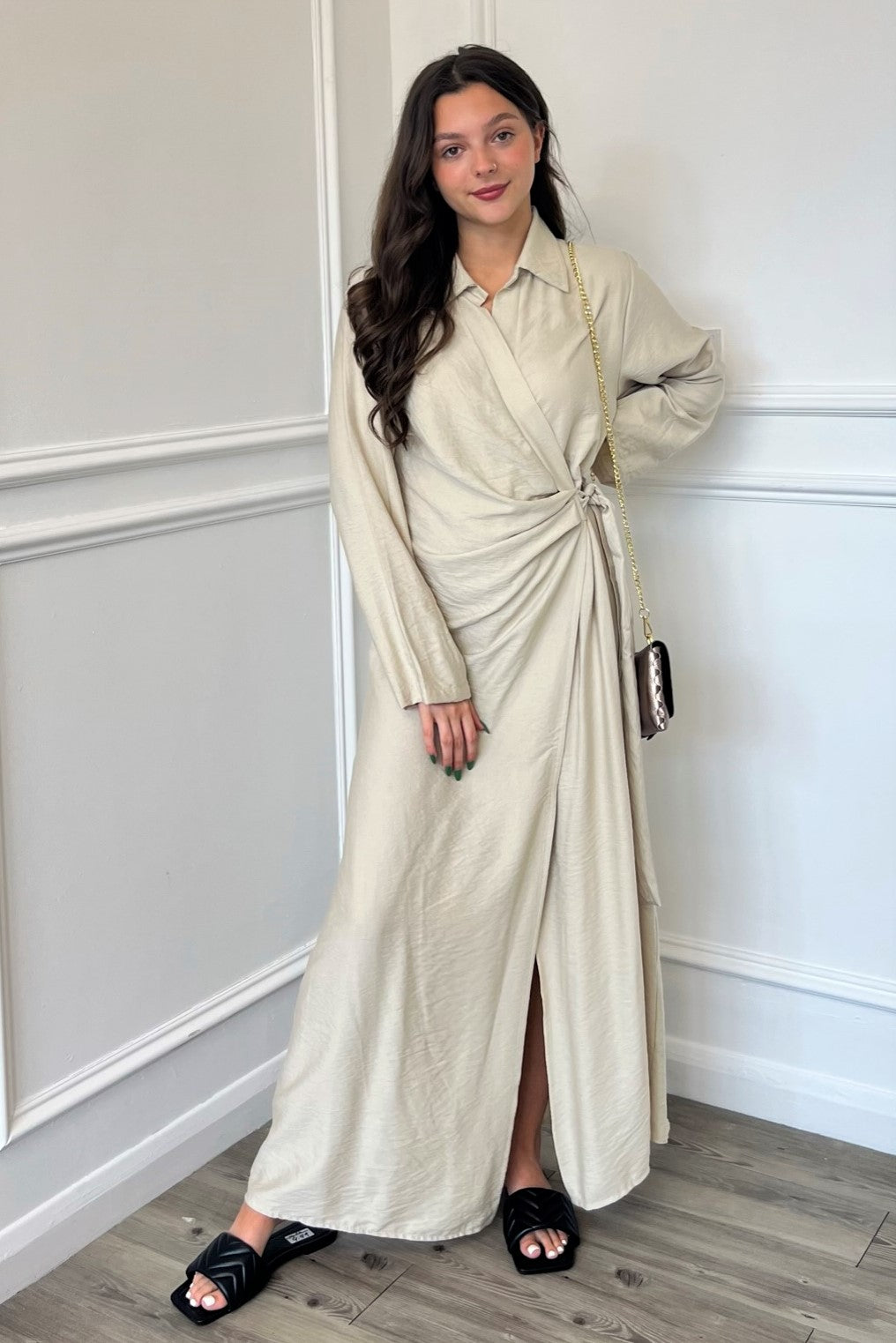 Maxi Modest Cream Summer Wrap Dress | Modest Clothing – Femme Couture