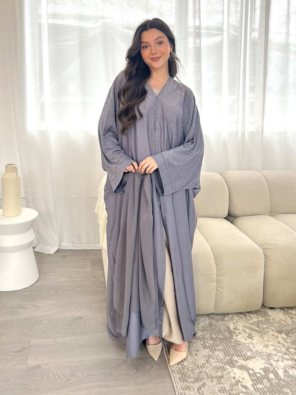 Women's Grey Butterfly Premium Emirati Abaya | Modest Fashion – Femme ...