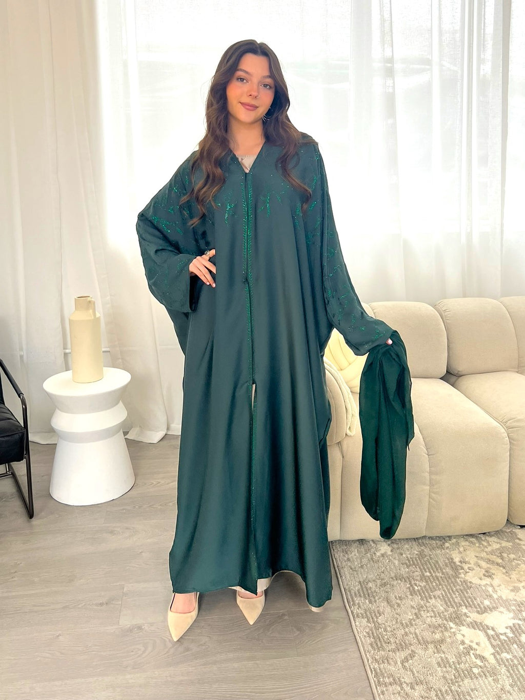 Women's Green Butterfly Premium Emirati Abaya | Modest Fashion – Femme ...