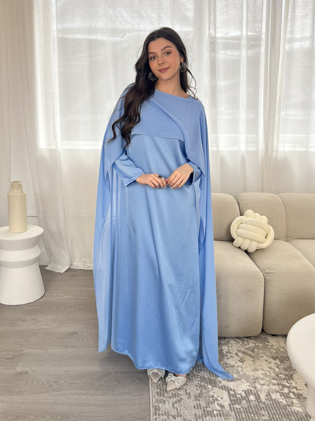 Women's Modest Maxi Light Blue Cape Dress | Modest Clothing – Femme Couture