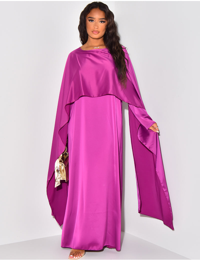 Maxi Formal Modest Cape Satin Plum Dress | Modest Clothing – Femme Couture
